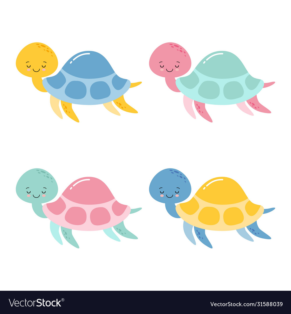Happy turtle icons set cartoon 4 Royalty Free Vector Image
