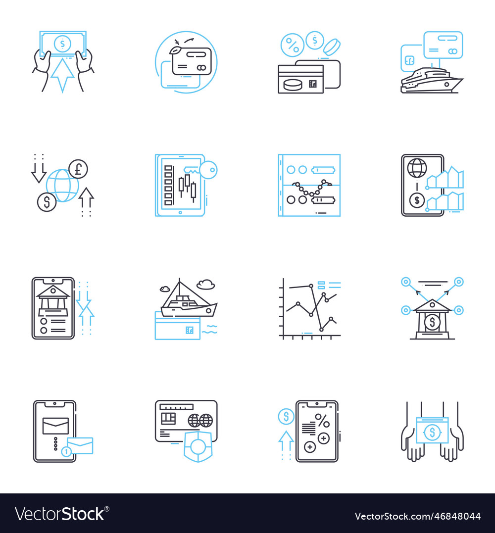 Fintech linear icons set cryptocurrency Royalty Free Vector Fintech linear icons set cryptocurrency Royalty Free Vector