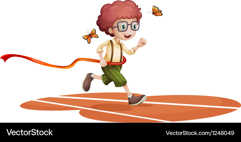 A boy running with two butterflies Royalty Free Vector Image