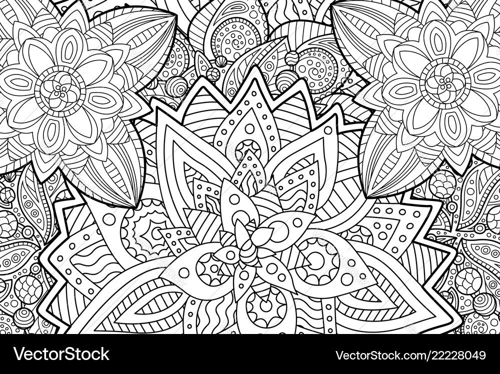 Coloring book page with rectangle floral pattern Vector Image