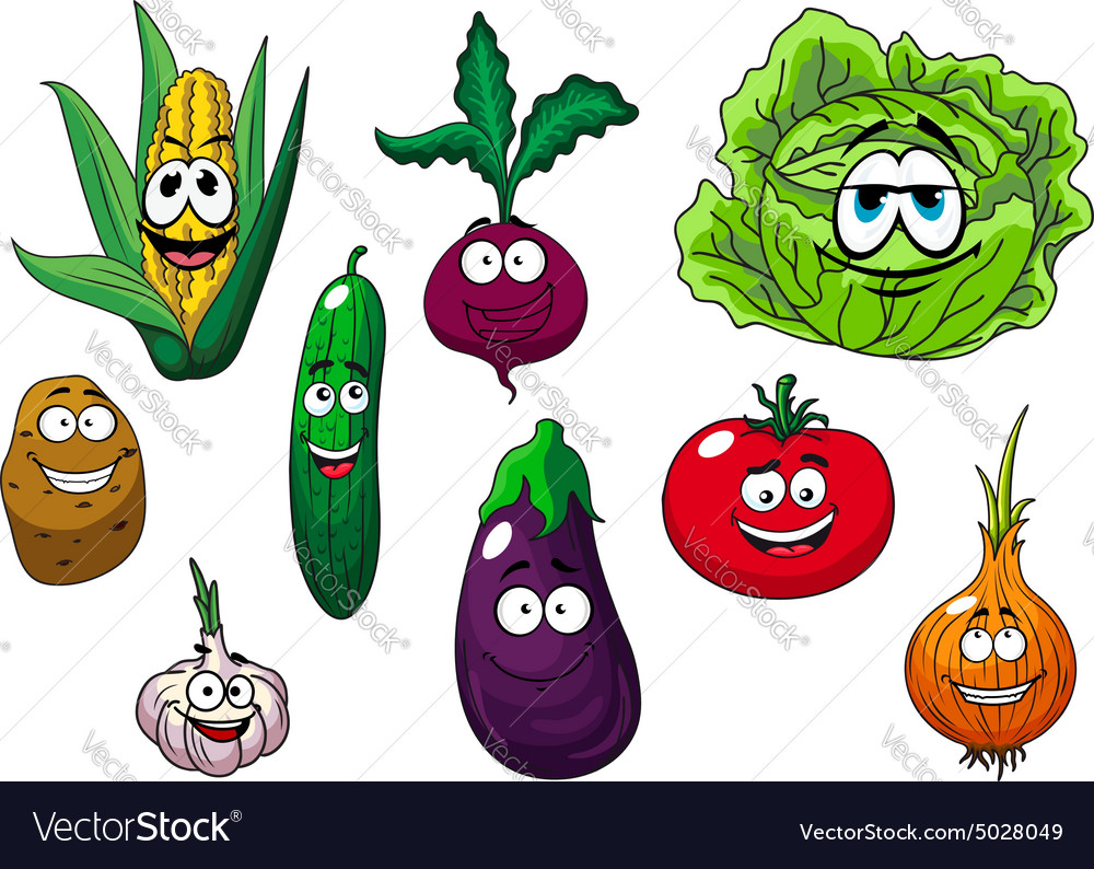 Fresh tasty cartoon vegetables characters Vector Image