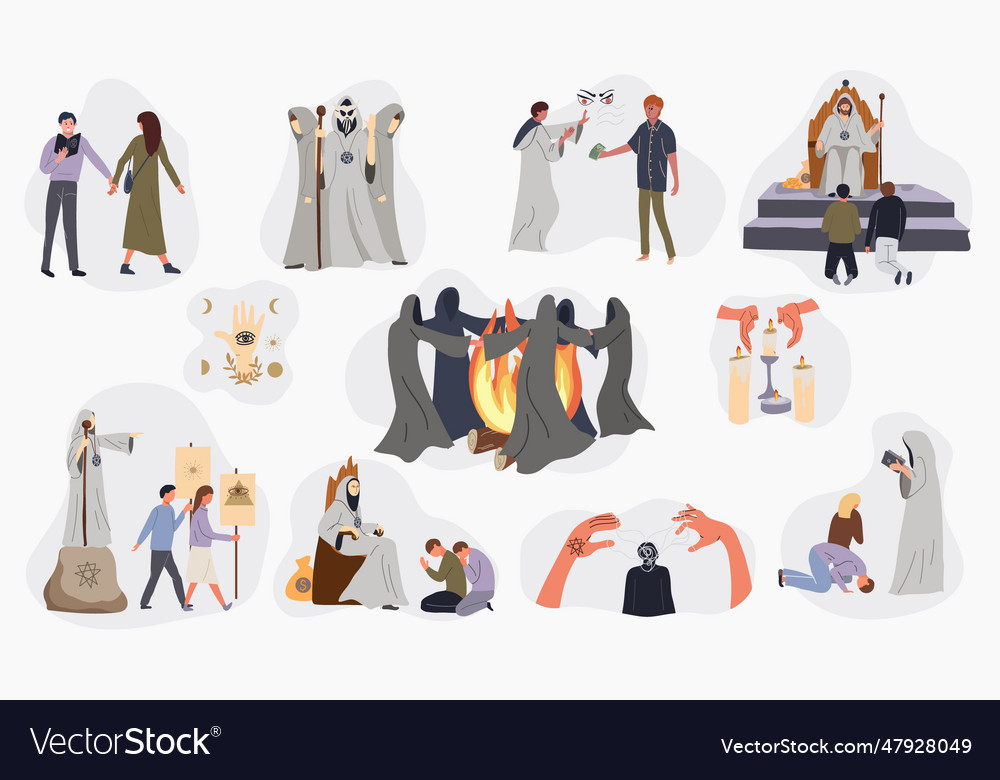 Sect cult flat compositions Royalty Free Vector Image