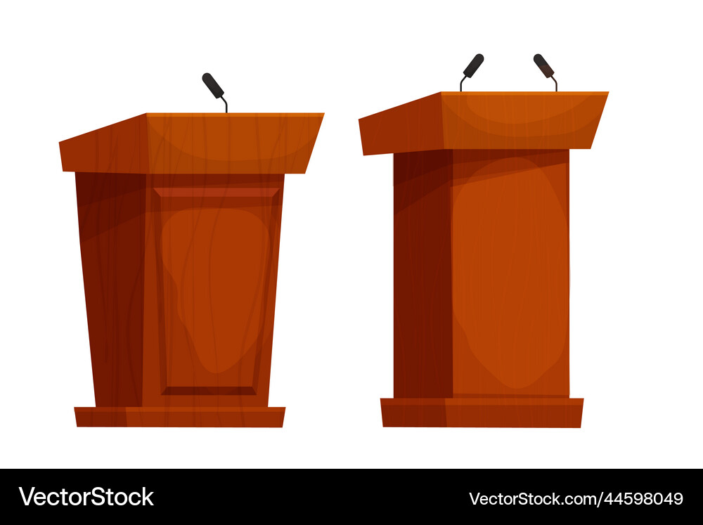 Set wooden speech tribune orator podium Royalty Free Vector