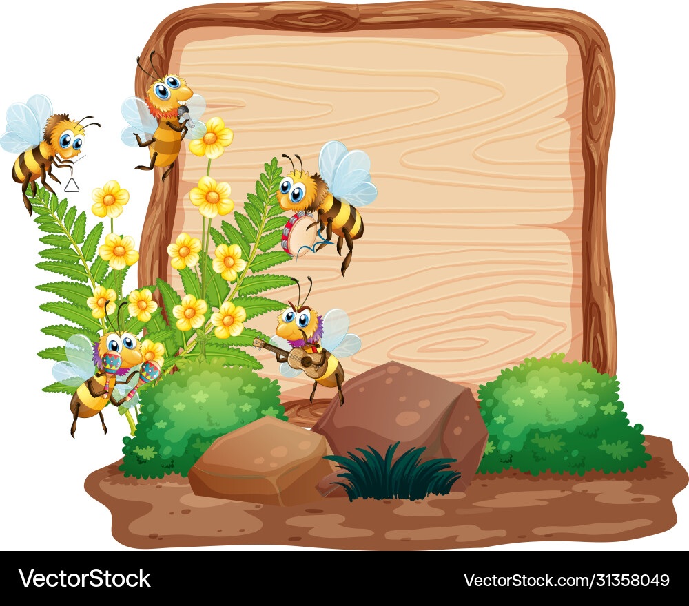 Sign template with animals in garden background Vector Image