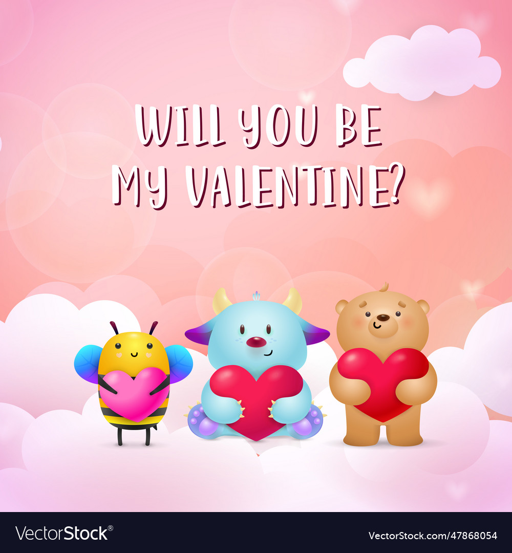 Be my valentine poster design cute monster bee Vector Image Be my valentine poster design cute monster bee Vector Image