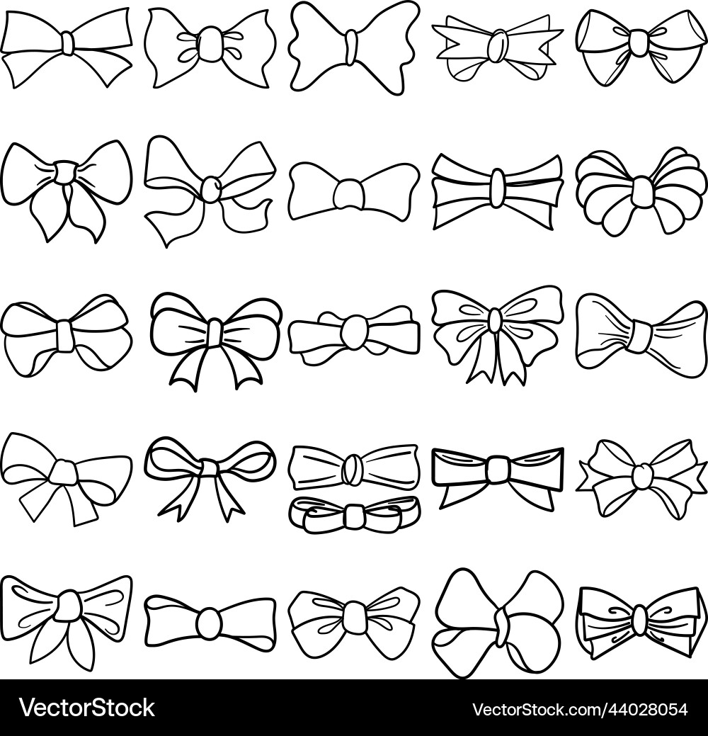 Bows hand drawn doodle line art outline set Vector Image