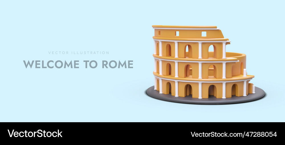 Realistic 3d poster with cartoon coliseum Vector Image