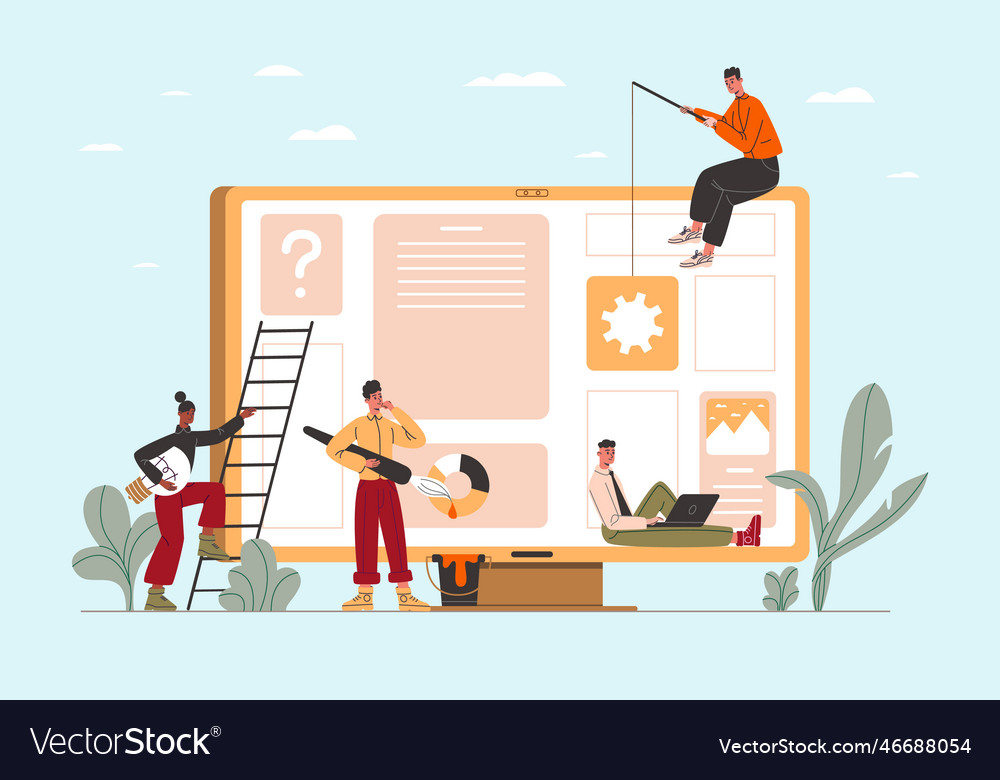 Website build development team working on digital Vector Image