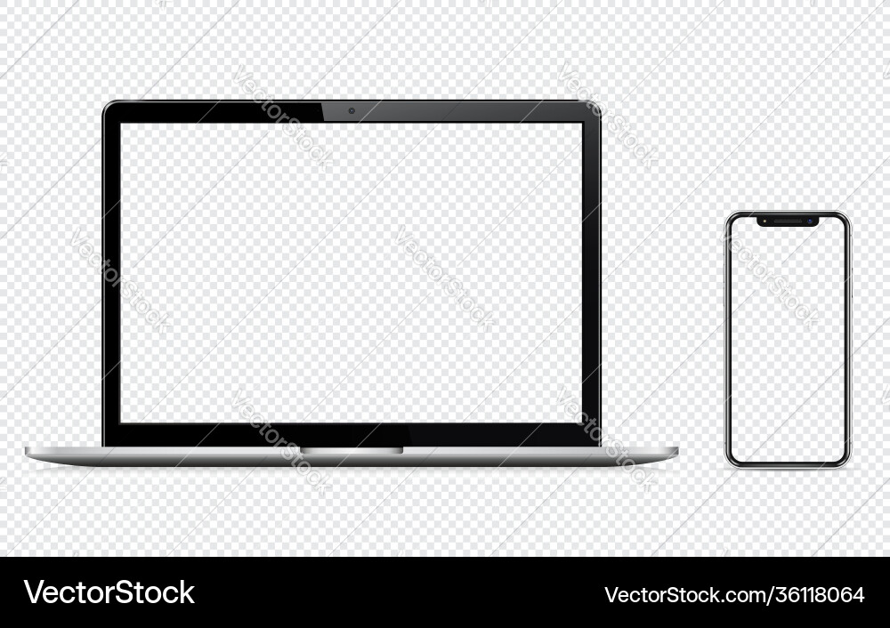 Isolated laptop and mobile phone with transparent Vector Image