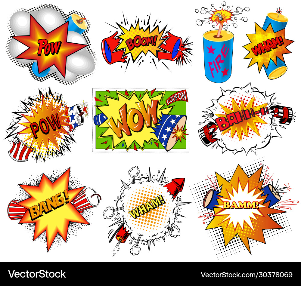 Pop art set crackers petart explosions and Vector Image
