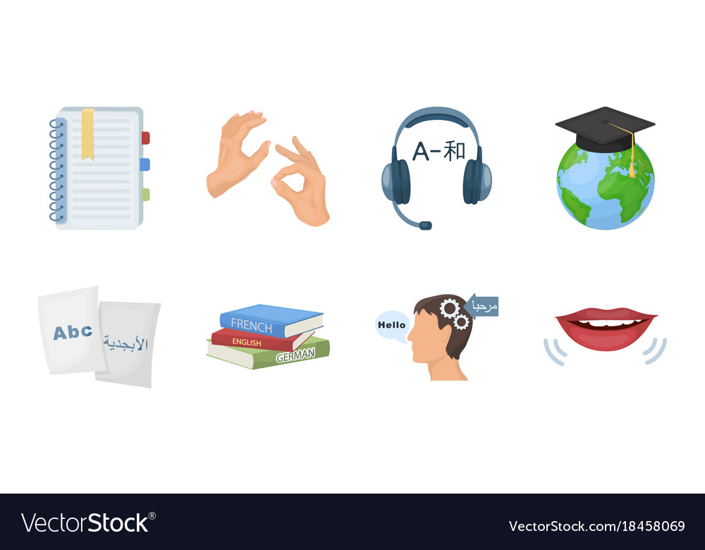 Translator and linguist icons in set collection Vector Image Translator and linguist icons in set collection Vector Image
