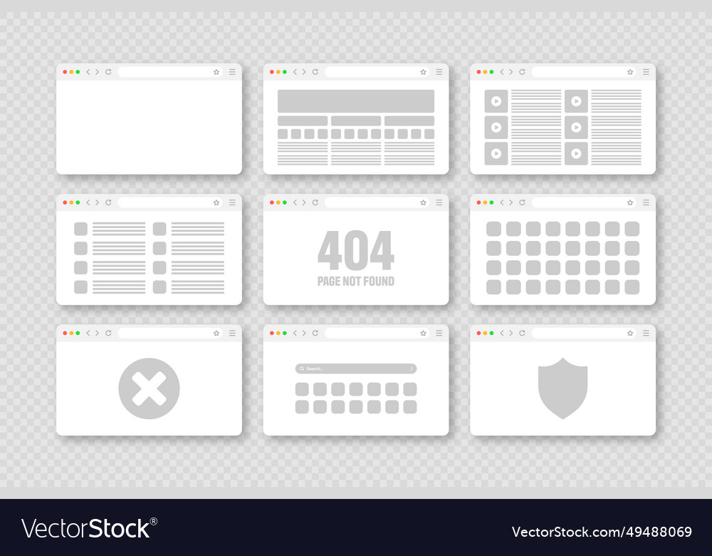Web browser window pages layout with toolbar Vector Image