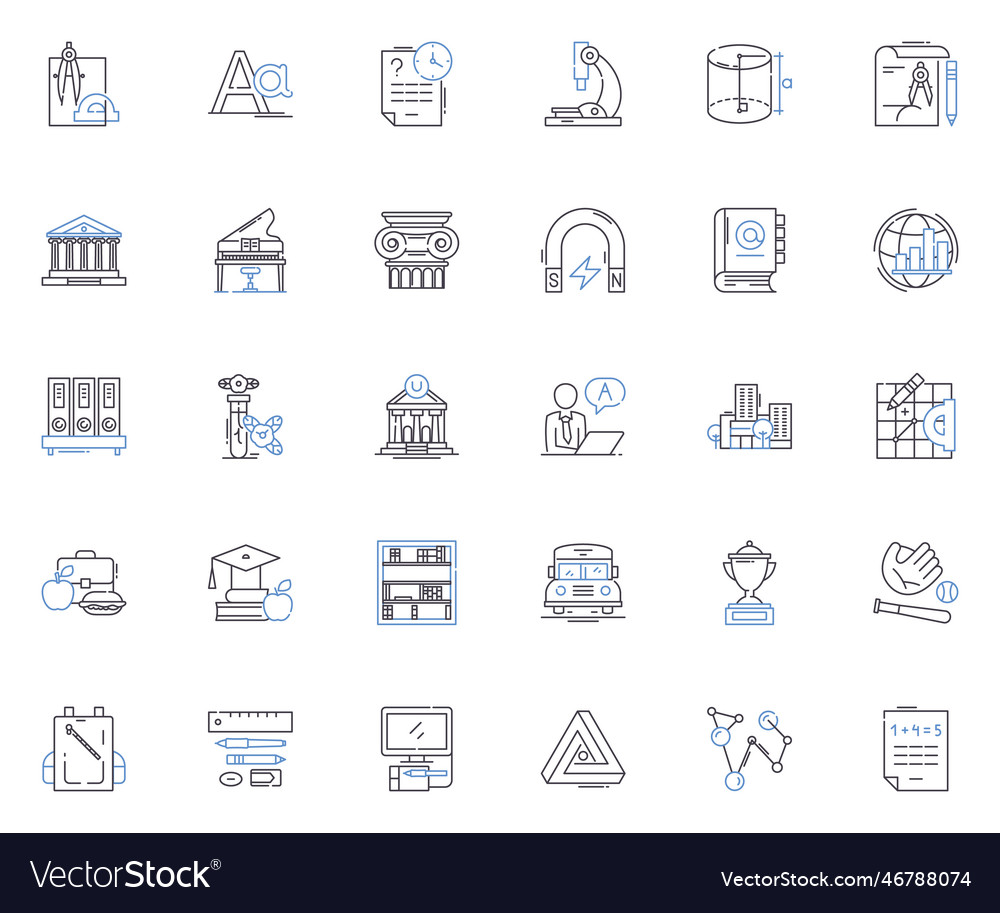 Elementary school line icons collection learning Vector Image