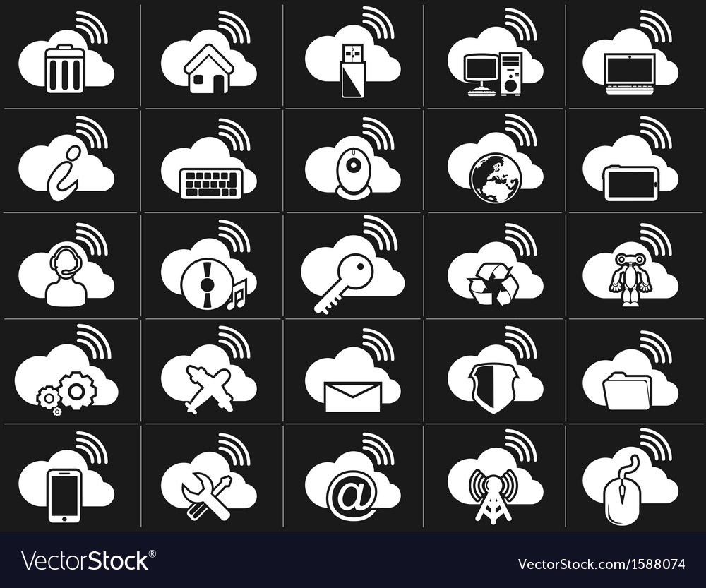 Icons cloud computing white Royalty Free Vector Image