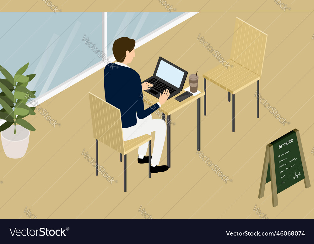 Isometric a person working on a computer on the Vector Image