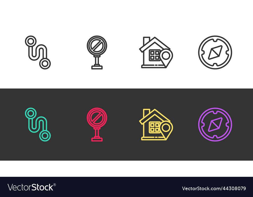 Set line route location stop sign location Vector Image Set line route location stop sign location Vector Image