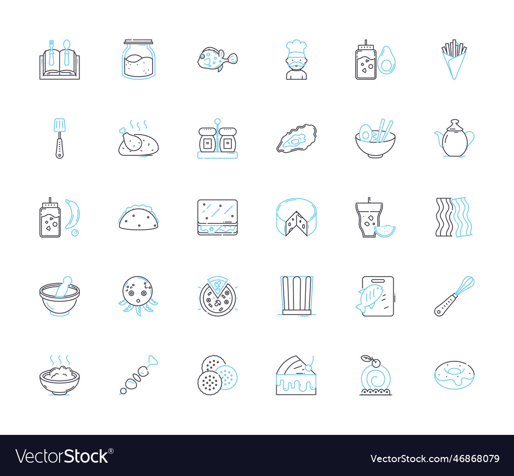 Tableware Linear Icons Set Plate Bowl Glass Vector Image