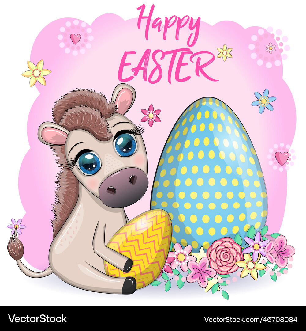 Cute donkey with an easter egg easter character Vector Image