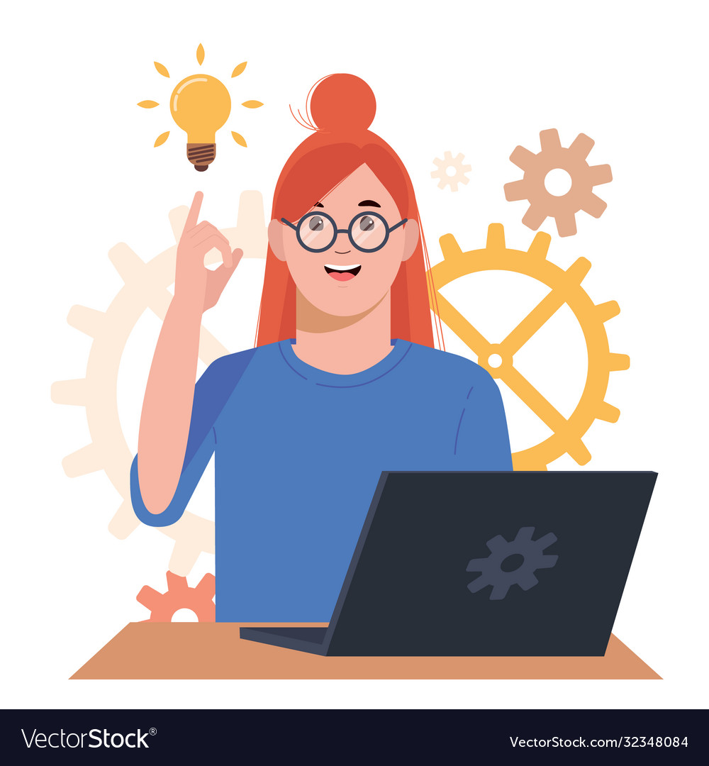 Problem solving concept a woman thinks and solves Vector Image