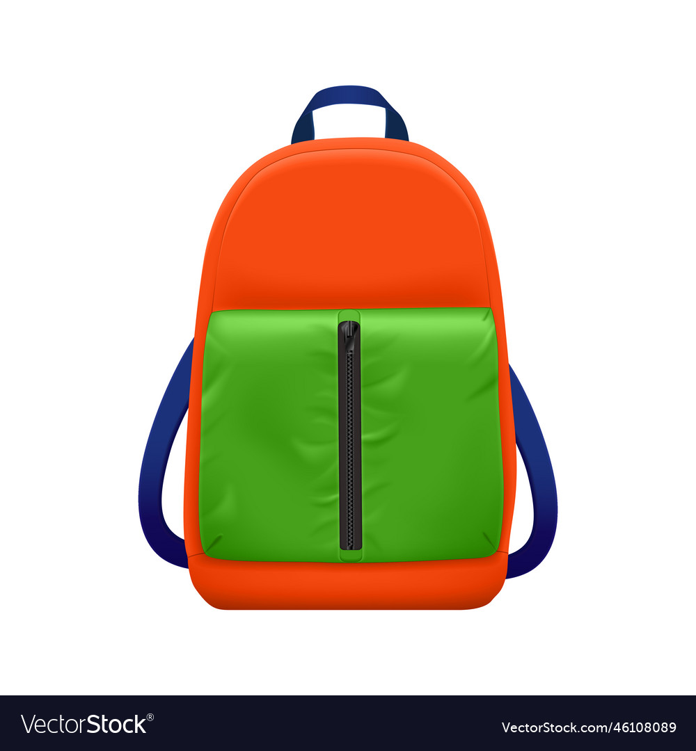Colored backpack realistic composition Royalty Free Vector
