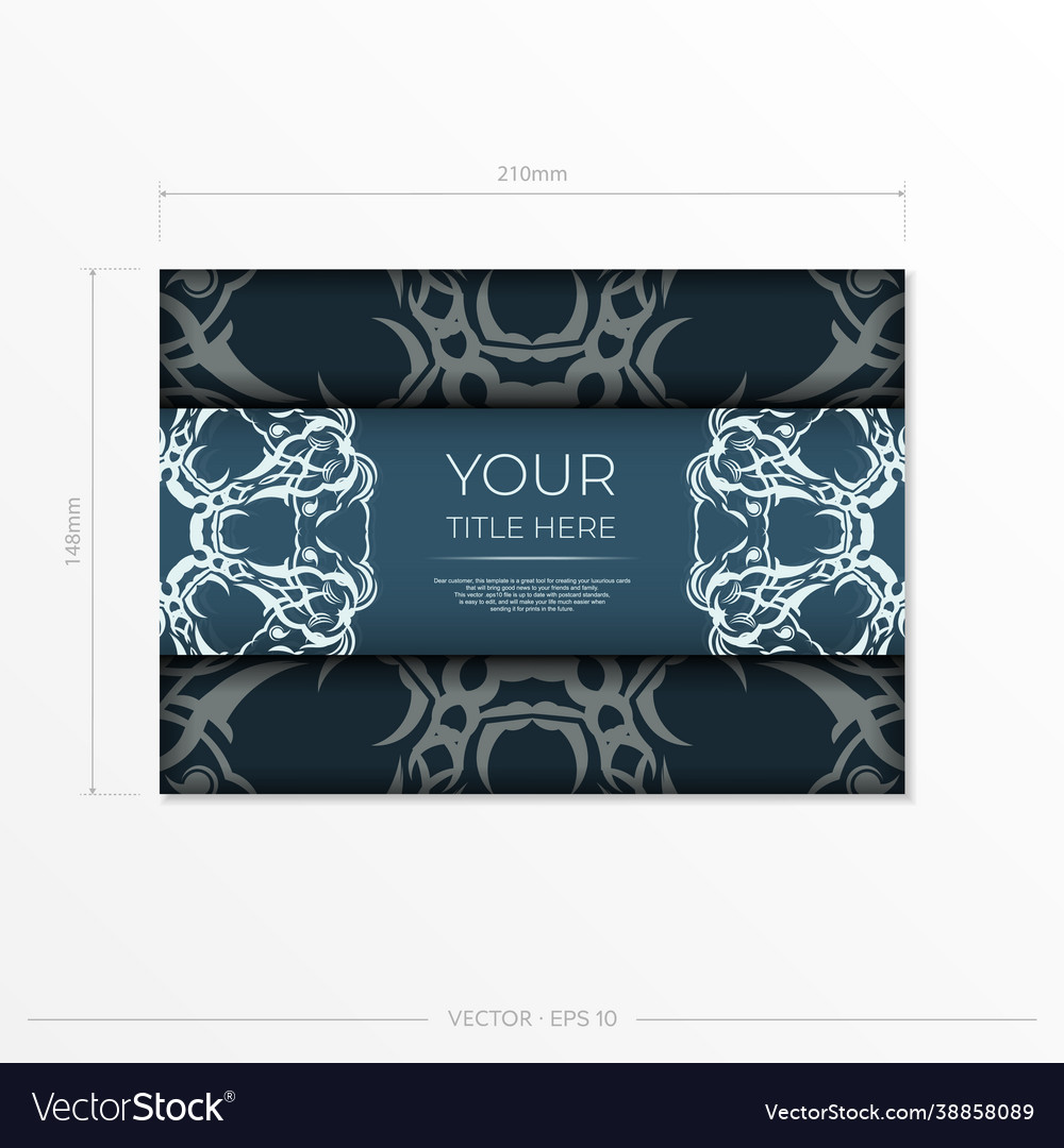 Rectangular blue color postcard template Vector Image
