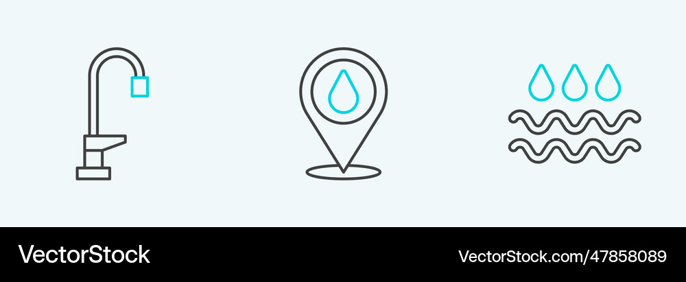 Set line wave with water drop water tap Royalty Free Vector