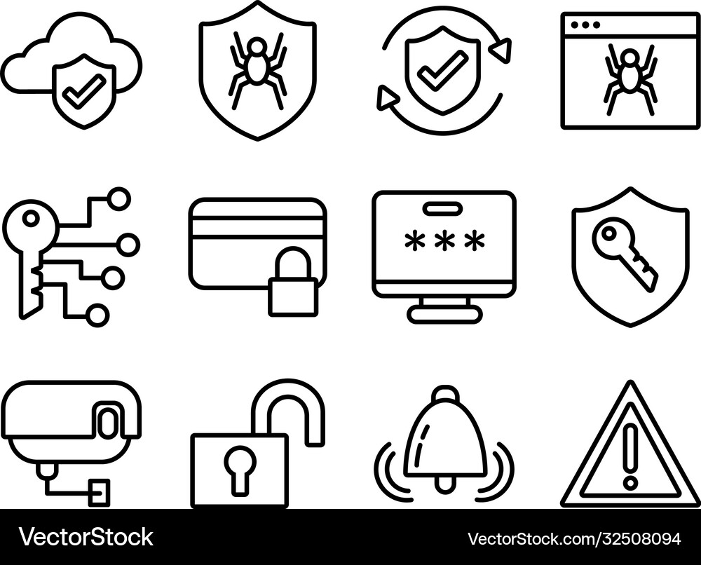 Bundle data security set icons Royalty Free Vector Image