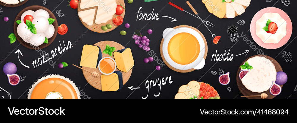 Cheese flat background composition Royalty Free Vector Image