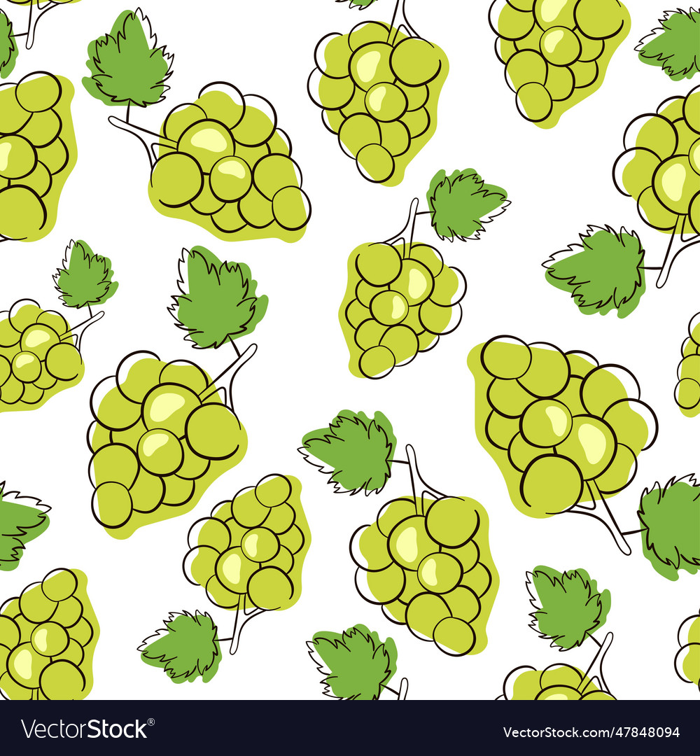 Green grapes seamless pattern hand drawn grapes Vector Image