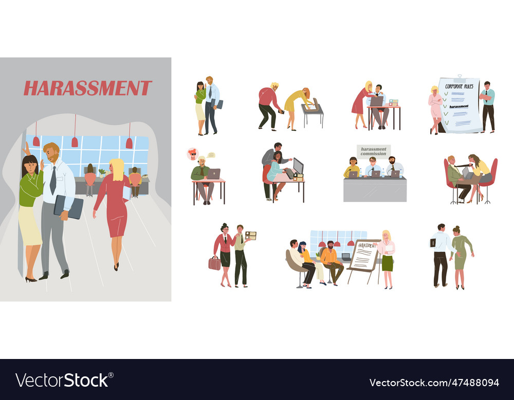 Harassment work flat composition Royalty Free Vector Image