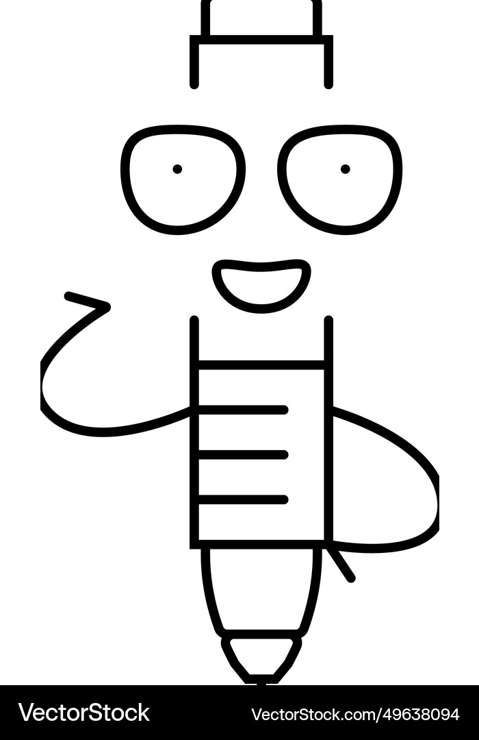 Study pen character line icon Royalty Free Vector Image