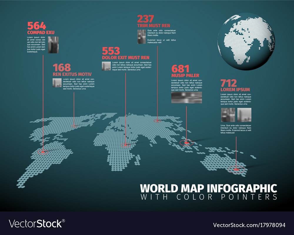 World map infographic with pointer marks Vector Image