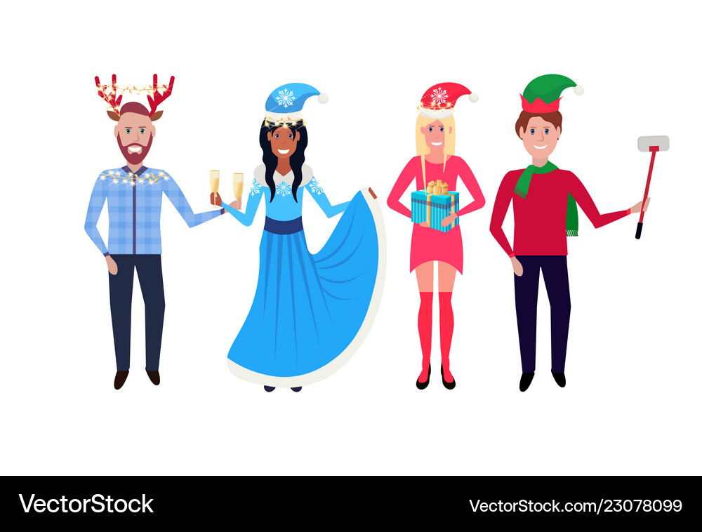People wearing different costumes standing Vector Image