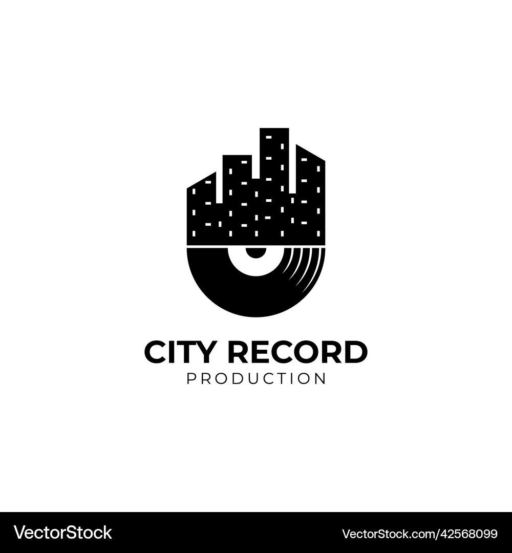 Vinyl record with town logo combination music Vector Image