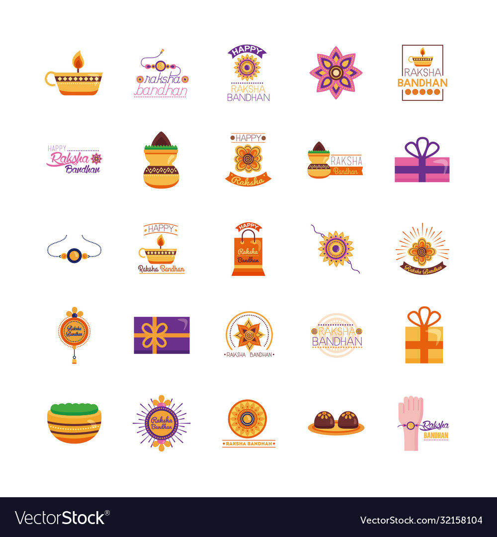 Bundle happy raksha bandhan celebration set Vector Image