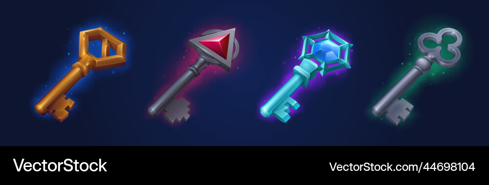 Game keys props icons gamer assets graphics Vector Image
