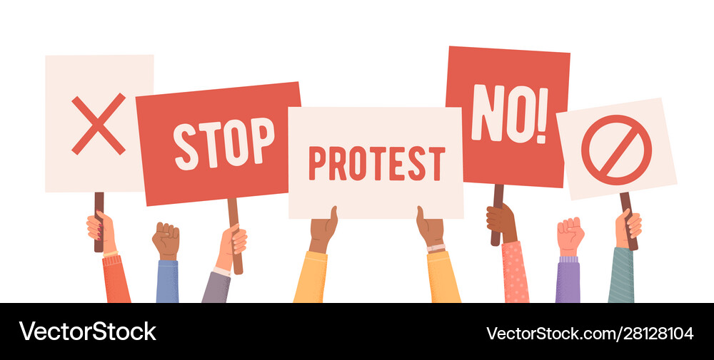 People protest hands holding posters Royalty Free Vector