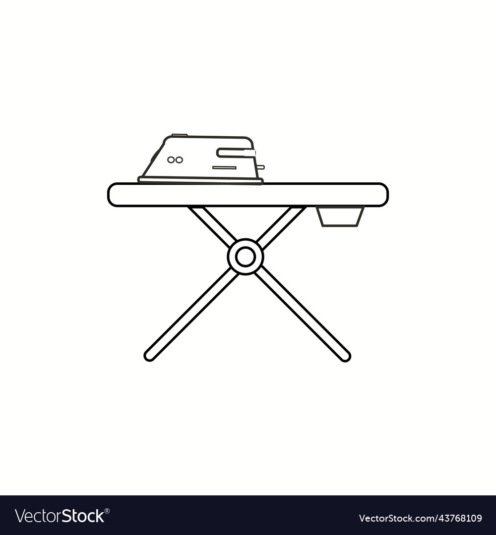 Black Line Electric Iron And Ironing Board Icon Vector Image
