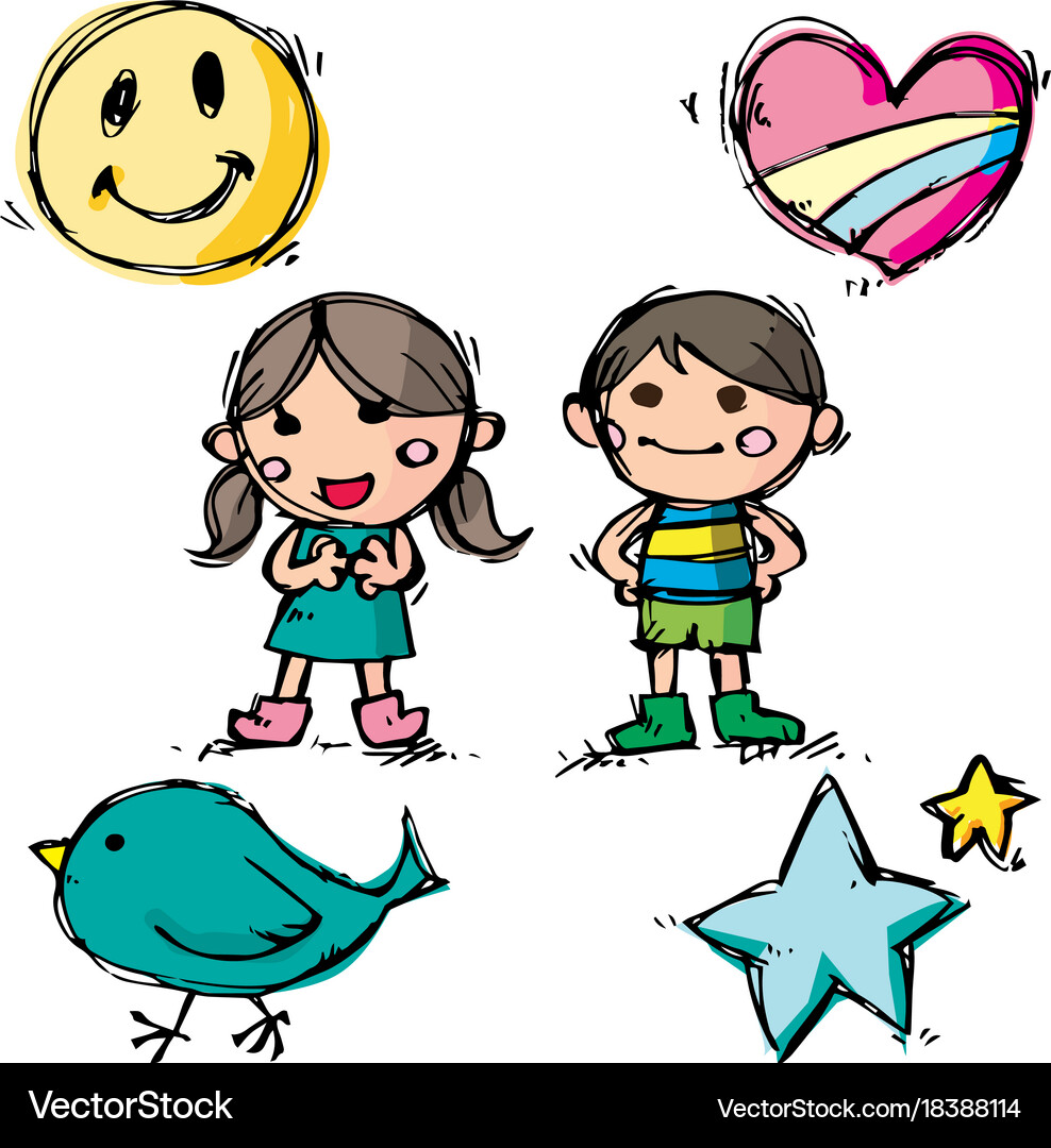 Kids smiley doodles Royalty Free Vector Image - VectorStock