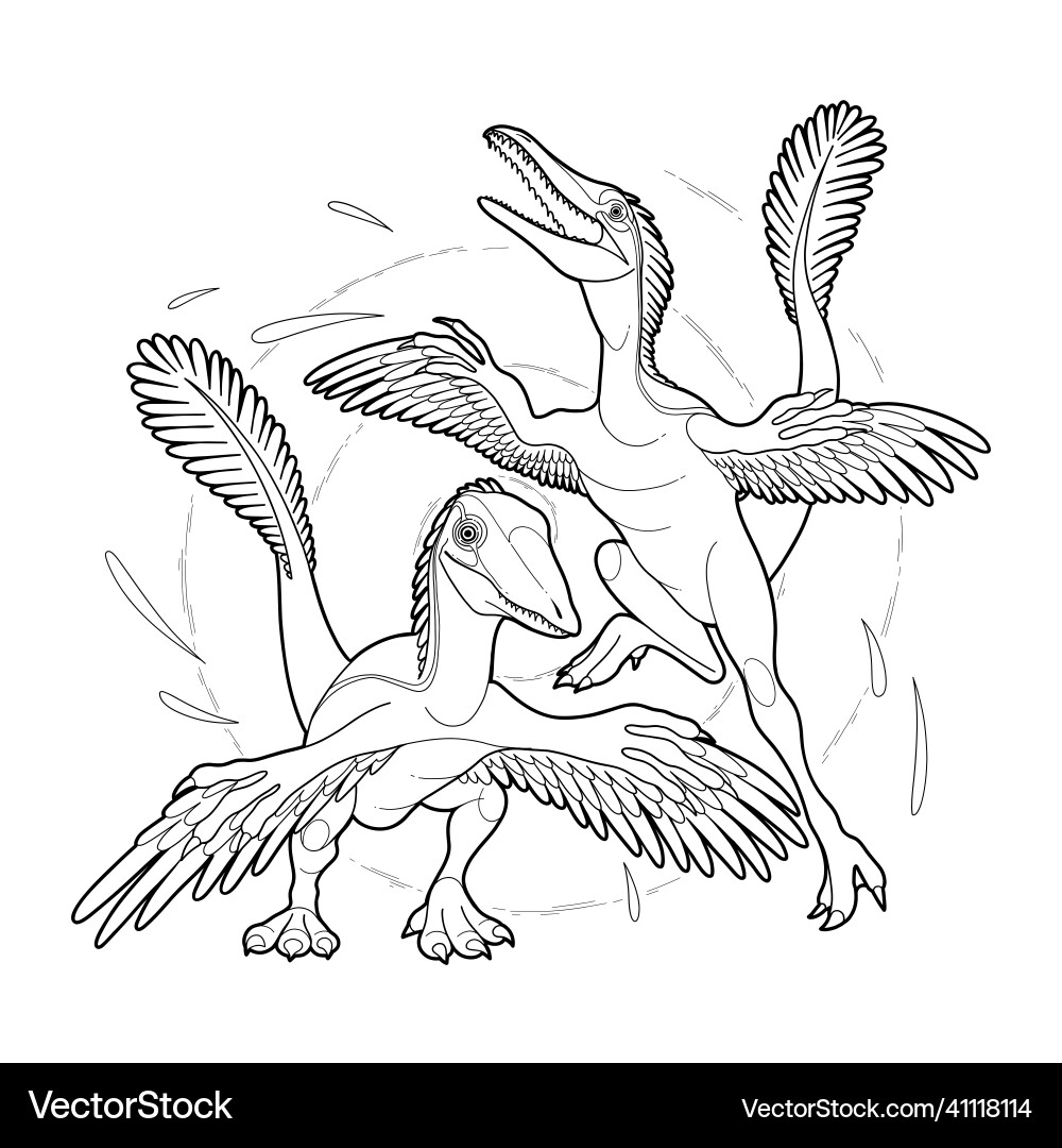Two microraptors isolated on a white background Vector Image