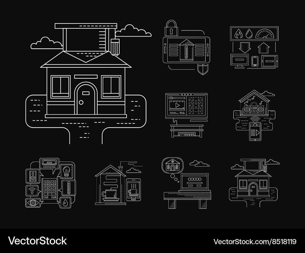 Home technology detailed icons white line Vector Image