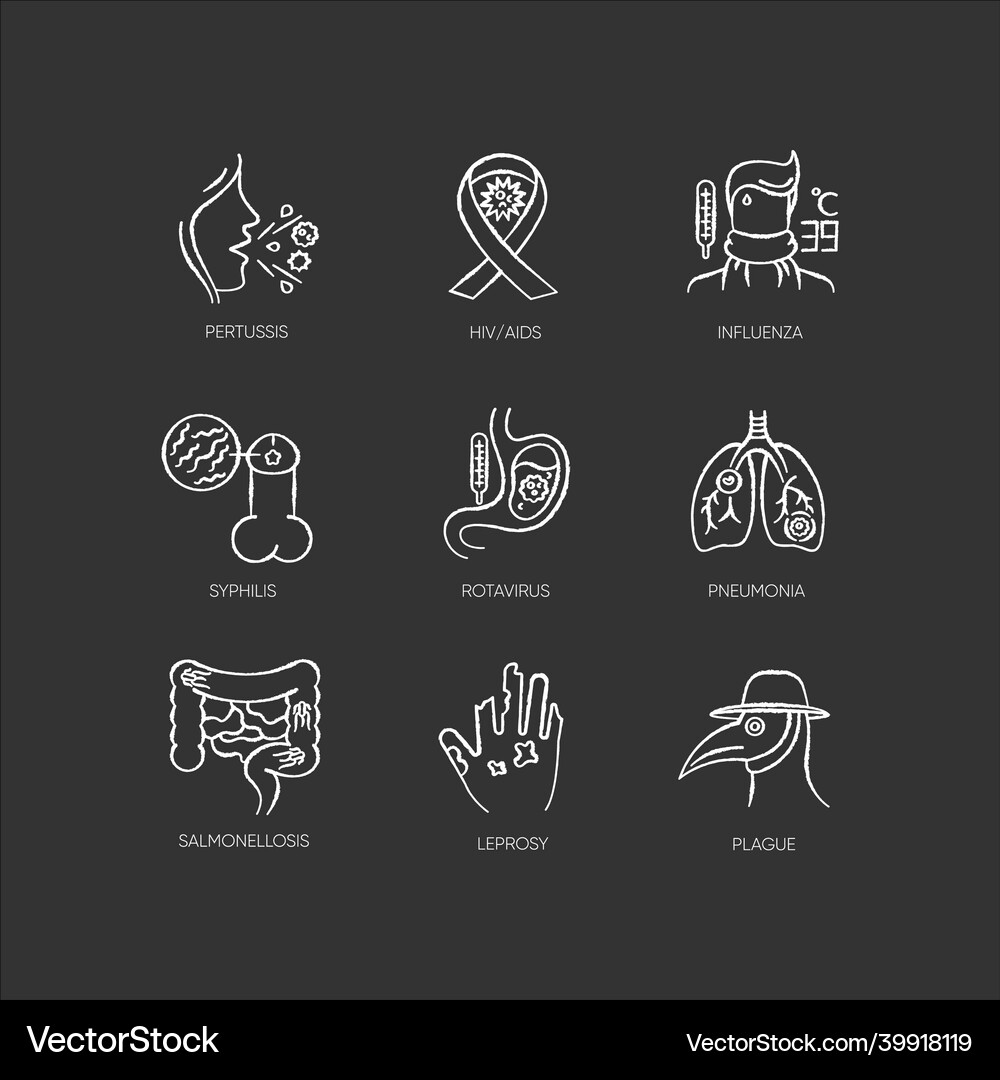 Infectious illnesses chalk white icons set Vector Image