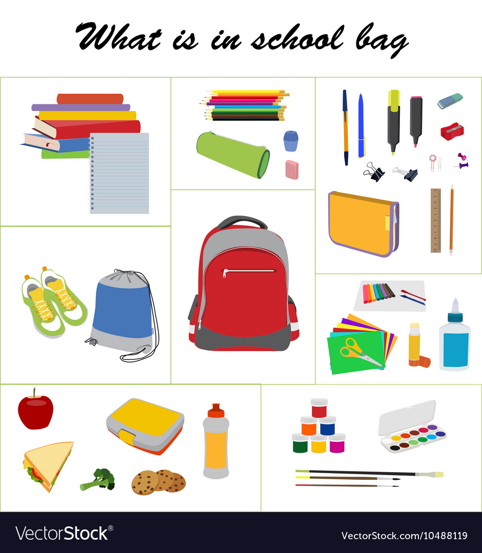 School essentials flat set Royalty Free Vector Image