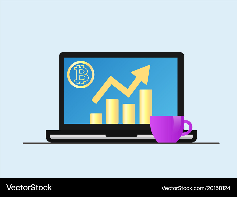 Bitcoin laptop with growth diagram on screen Vector Image