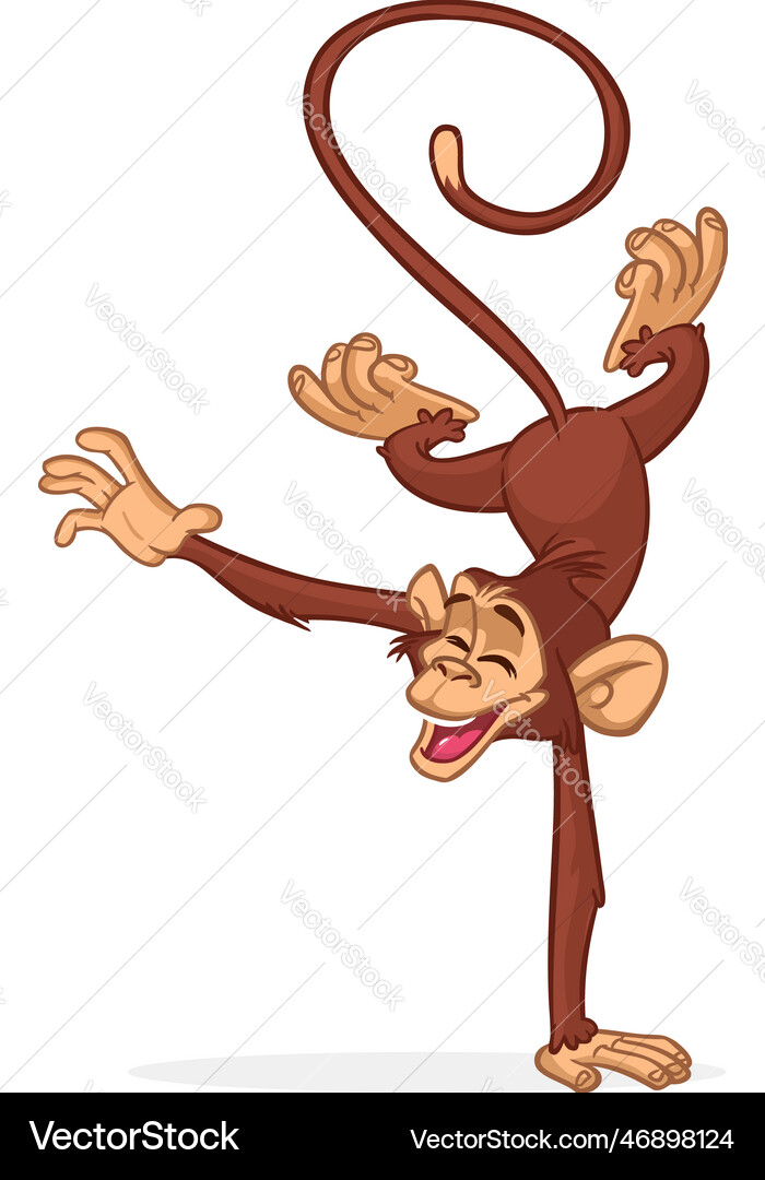 Cartoon funny monkey chimpanzee balancing on one Vector Image