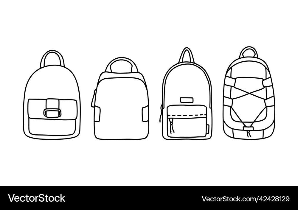 Backpack set doodle and simple Royalty Free Vector Image