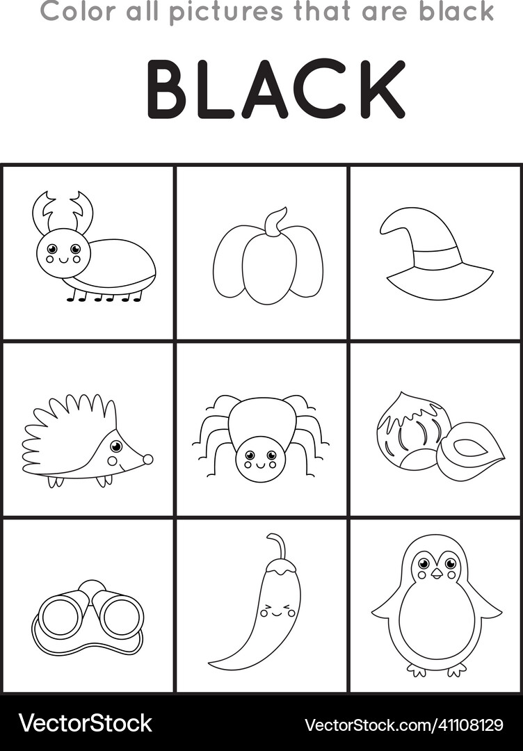 Color all black objects learning basic colors Vector Image