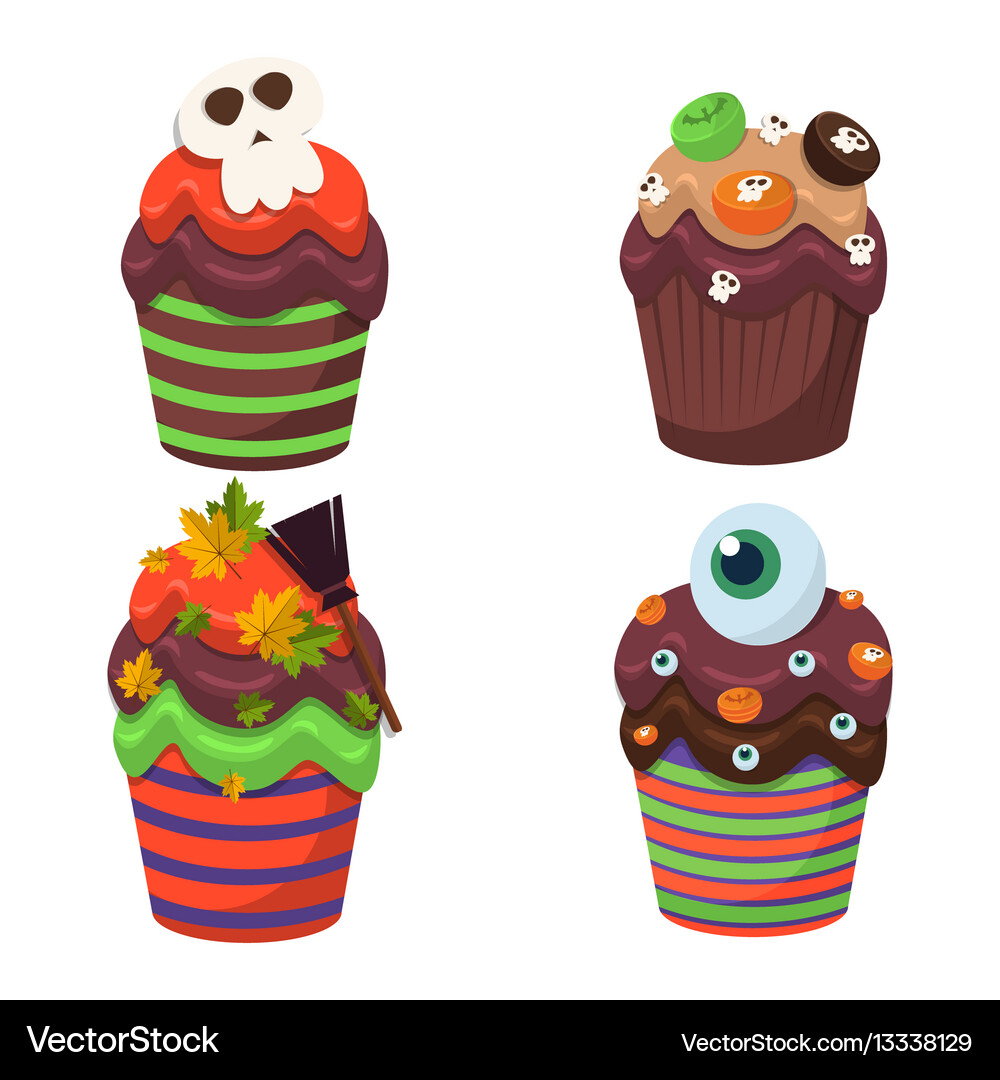 Cupcake set happy halloween scary sweets Vector Image
