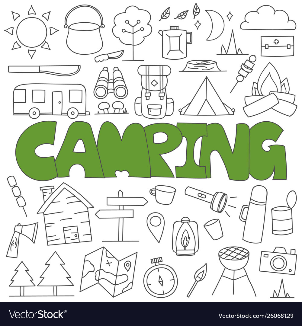Hand drawn doodle camping set Royalty Free Vector Image Hand drawn doodle camping set Royalty Free Vector Image