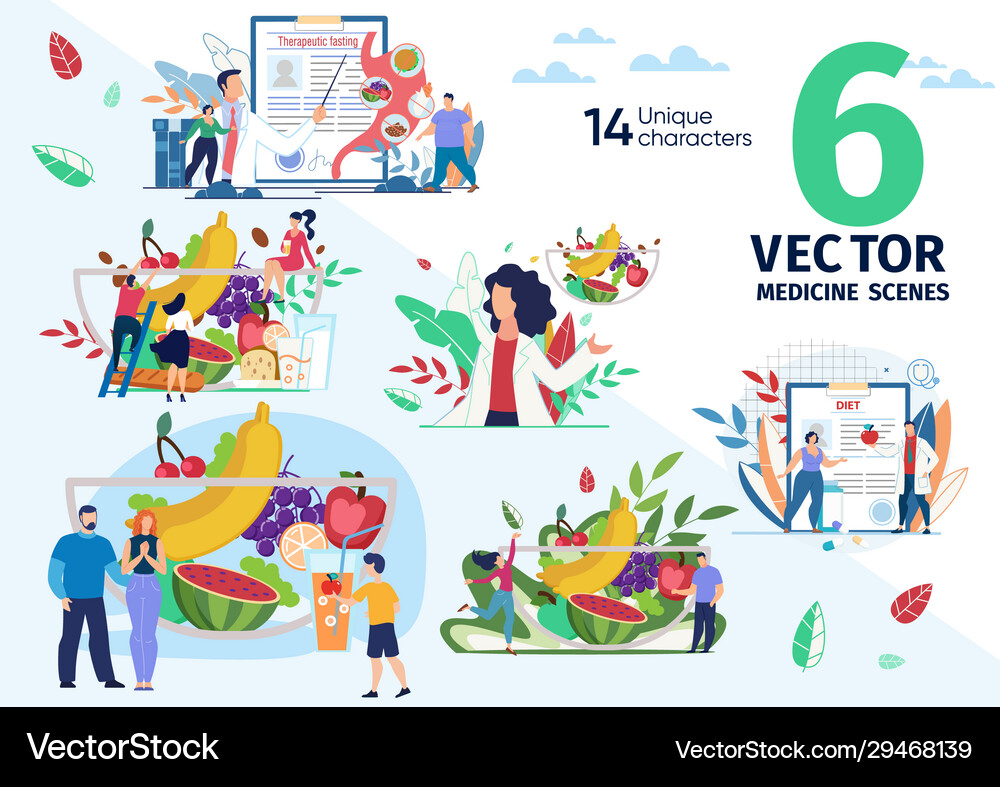 Healthy nutrition and dieting scenes set Vector Image